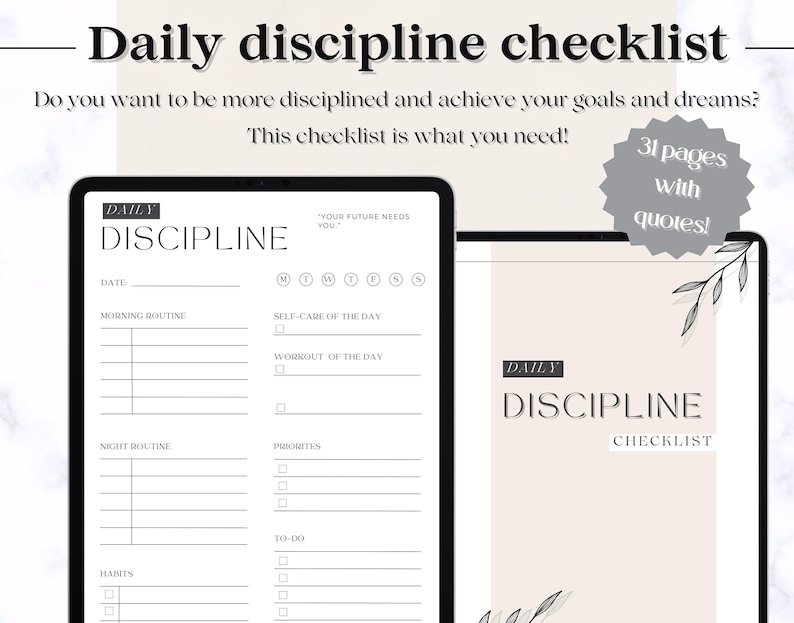 Daily Discipline Checklist - Etsy