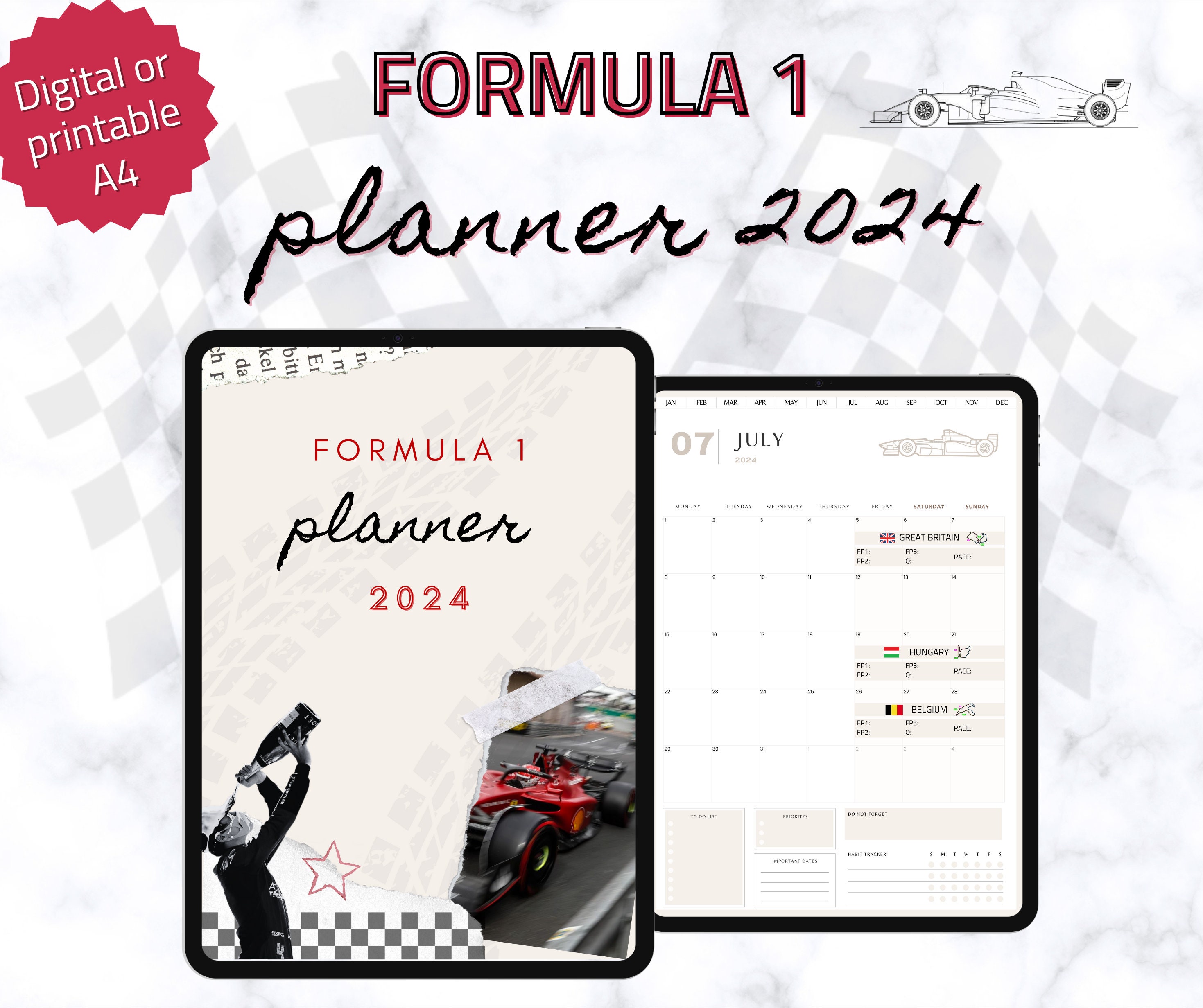 F1 Planner 2024 Digital Formula 1 Planner Formula One Calendar F1 2024 ...
