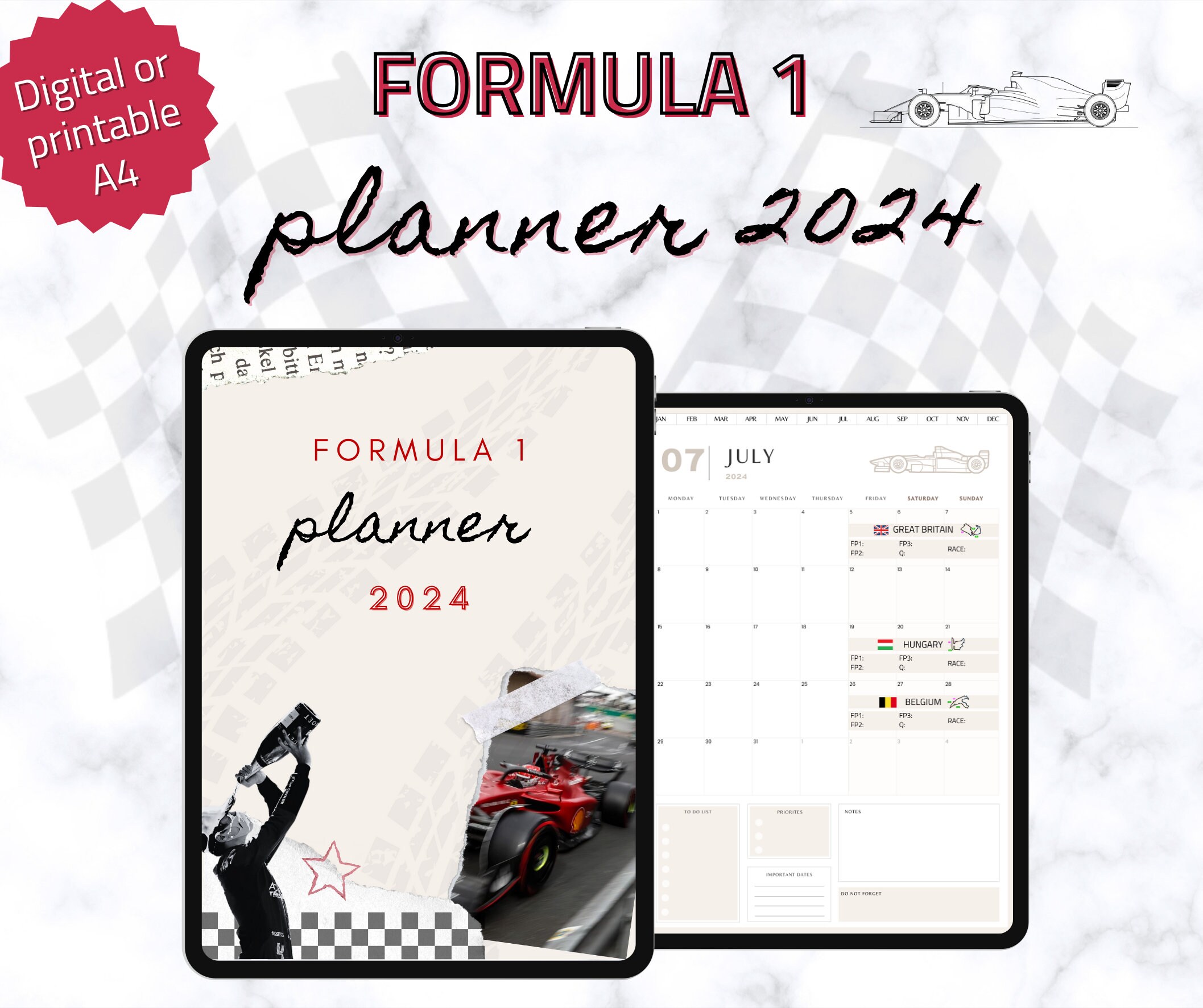 F1 Planner 2024 | Digital Formula 1 Planner | Formula One | Calendar F1 ...