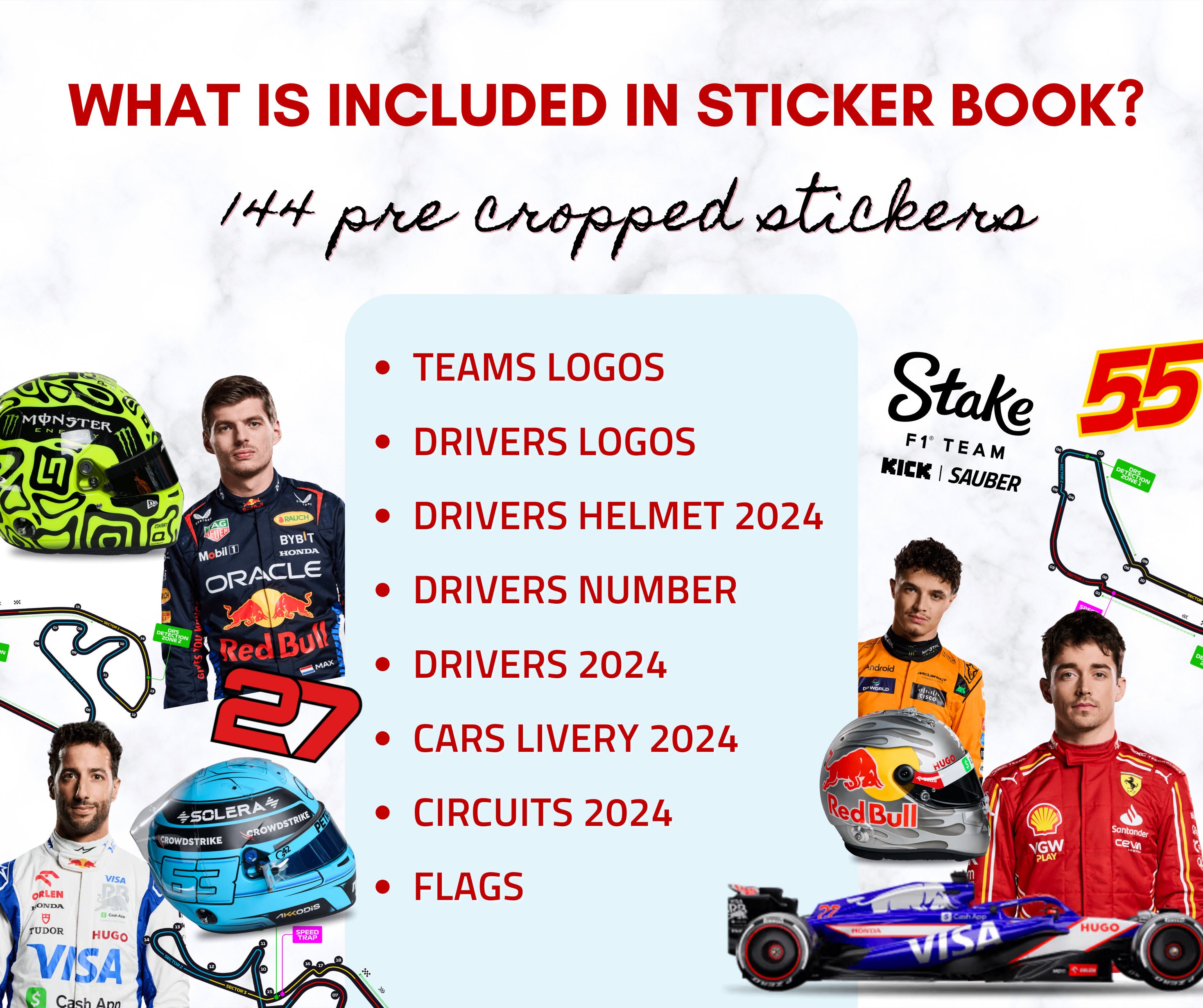 F1 Stickers Book 2024 144 Digital Stickers Formula 1 F1 Gift Season ...