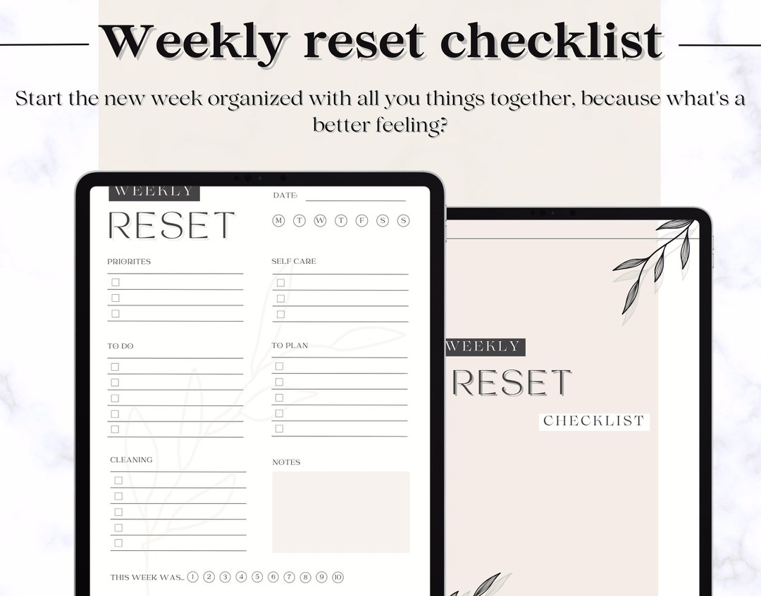 Weekly Reset Checklist | Digital Template | Organiaztion Template ...