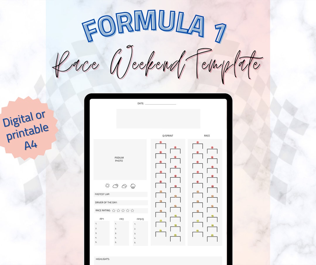 Formula 1 Race Weekend Template | F1 2023 | A4 Size | Ready to Download ...