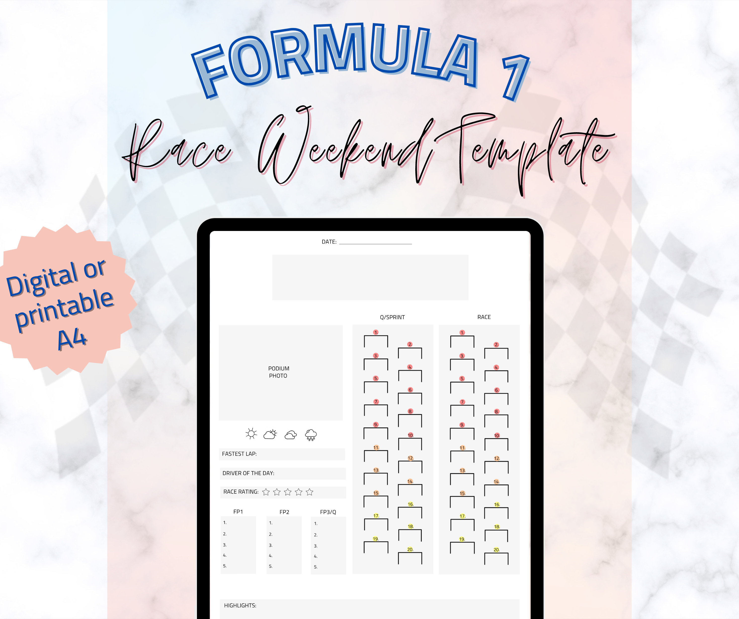 Formula 1 Race Weekend Template | F1 2023 | A4 Size | Ready to Download ...