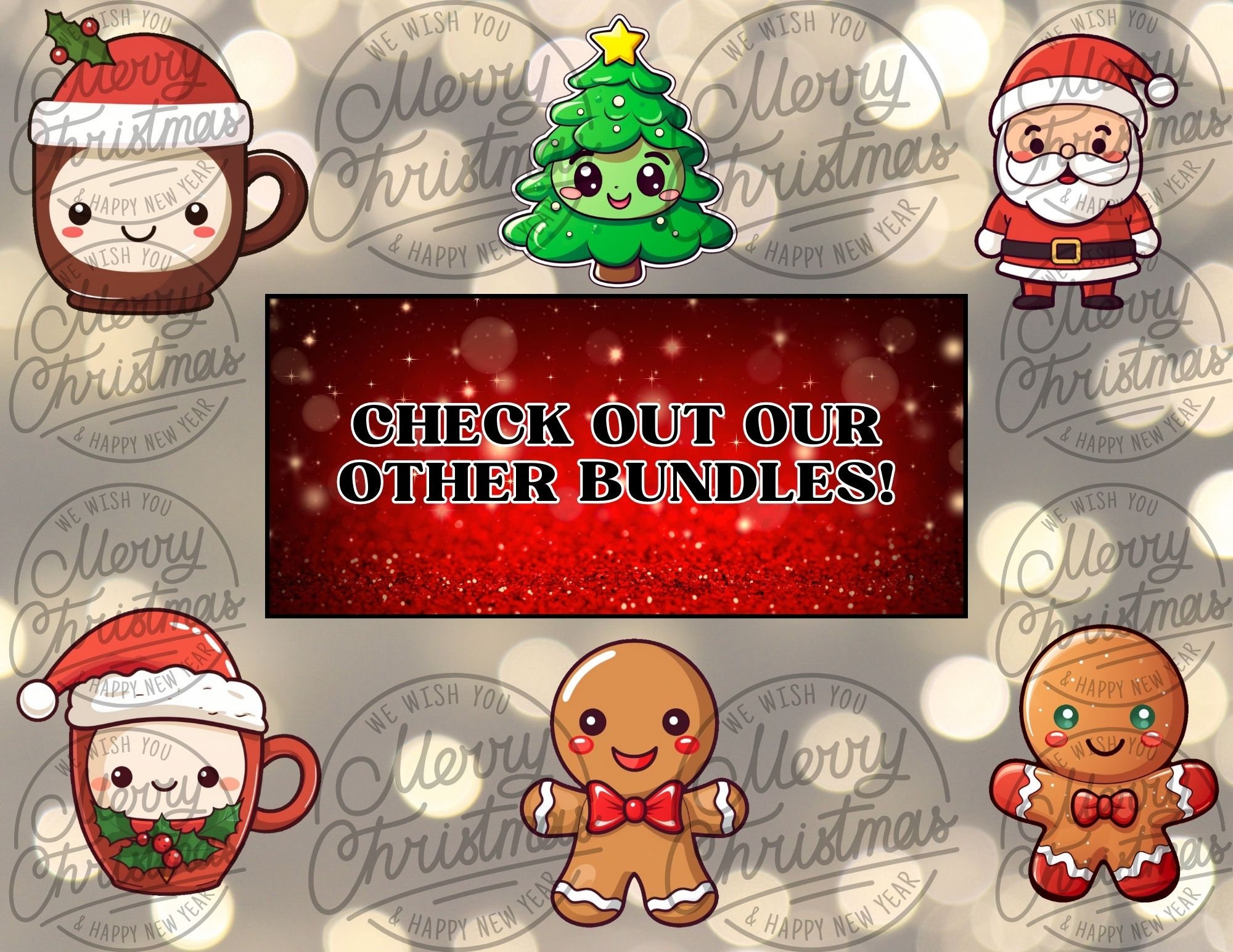 Cute Kawaii Christmas Clipart. 30 Pngs Clipart Bundle. Transparent Png ...