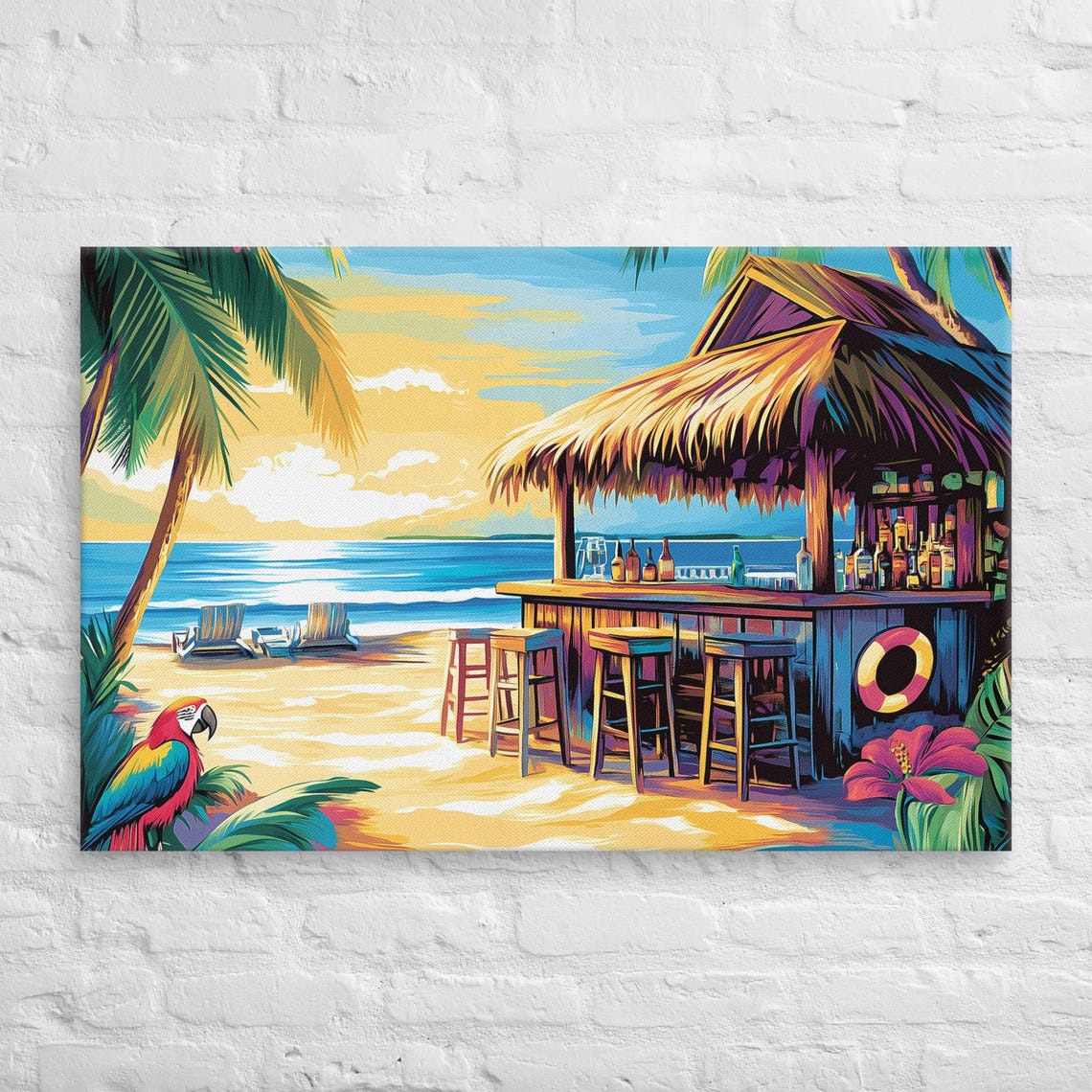 Tropical Canvas Ocean Tiki Bar Decor Paradise Scene Gift Jimmy Buffett ...