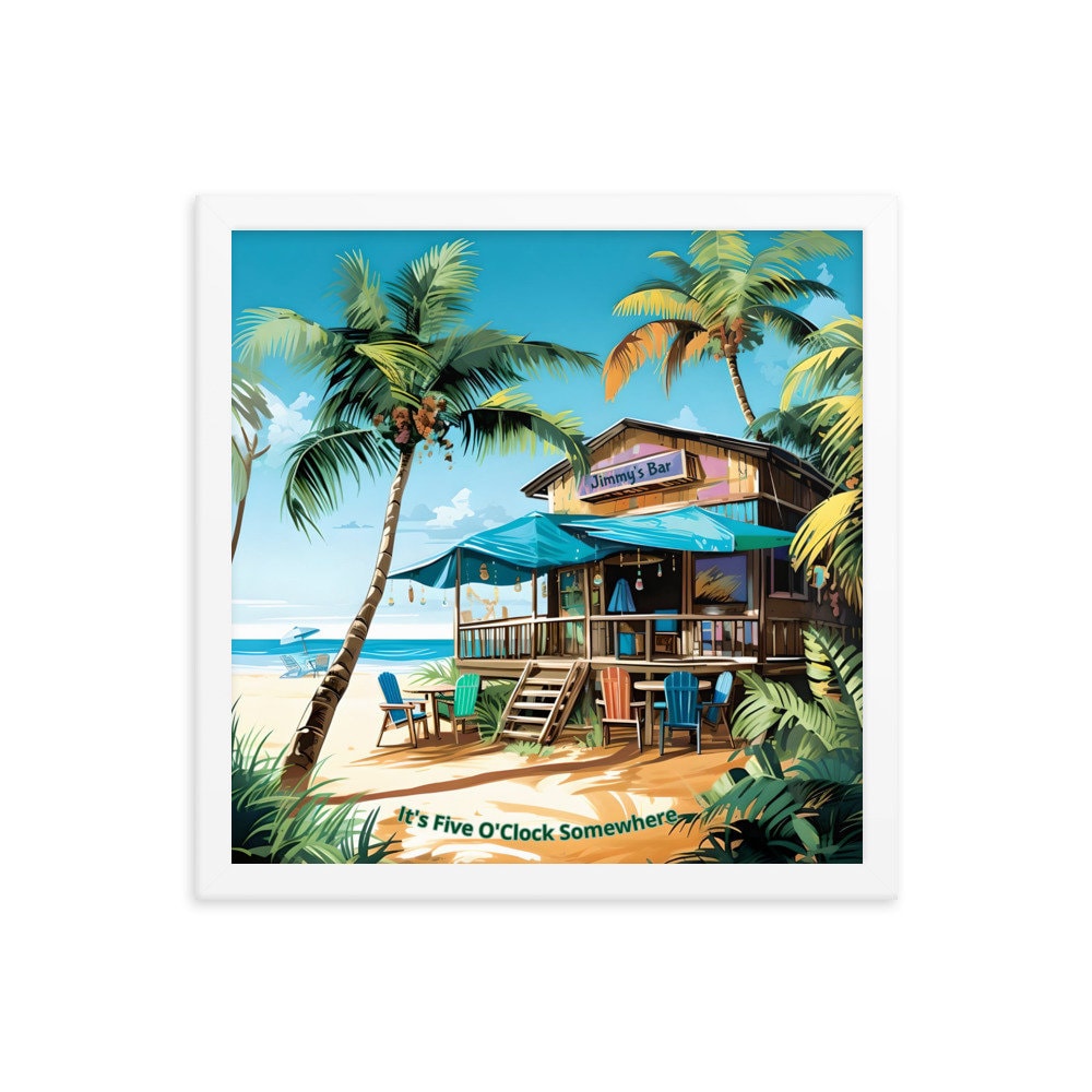 Framed Tropical Poster Jimmy Buffett Margaritaville Wall Art Caribbean ...