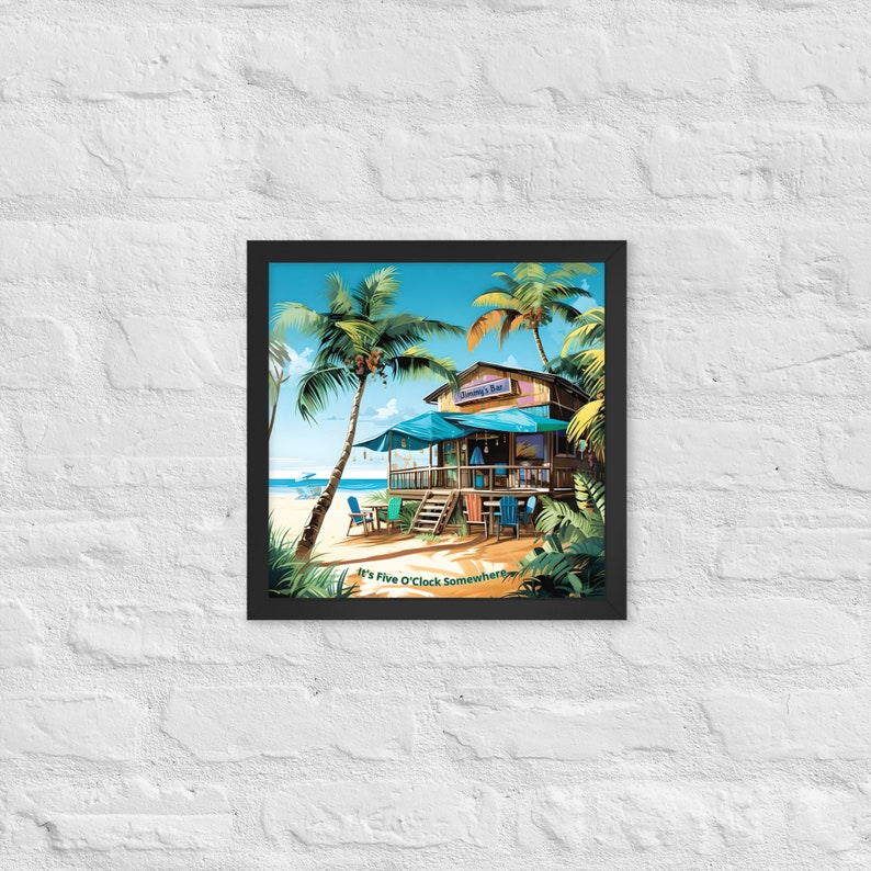 Framed Tropical Poster Jimmy Buffett Margaritaville Wall Art Caribbean ...