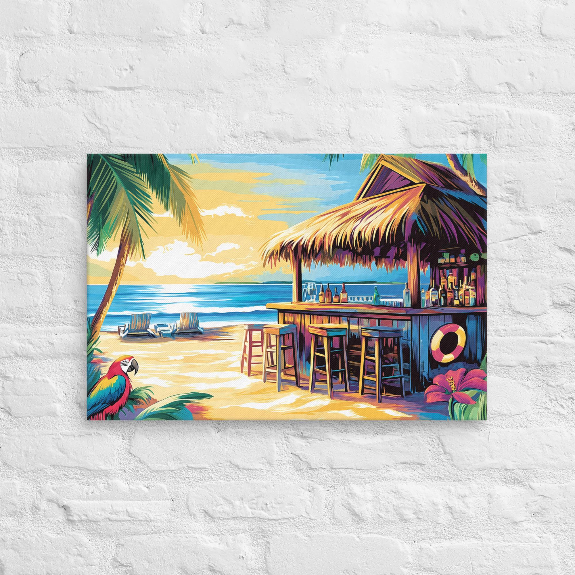 Tropical Canvas Ocean Tiki Bar Decor Paradise Scene Gift Jimmy Buffett ...