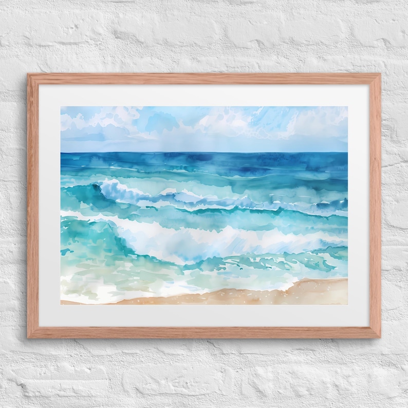 Framed Ocean Waves Watercolor Print: Tranquil Coastal Wall Art (18x24 ...