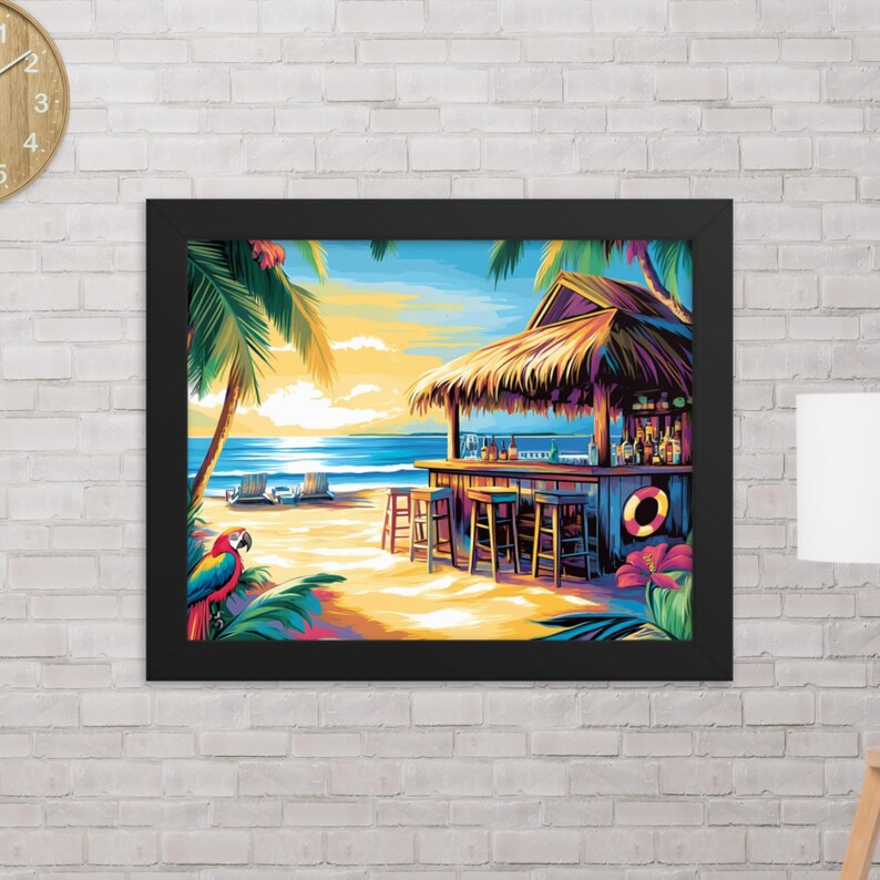 Framed Tropical Poster Jimmy Buffett Margaritaville Wall Art Caribbean ...
