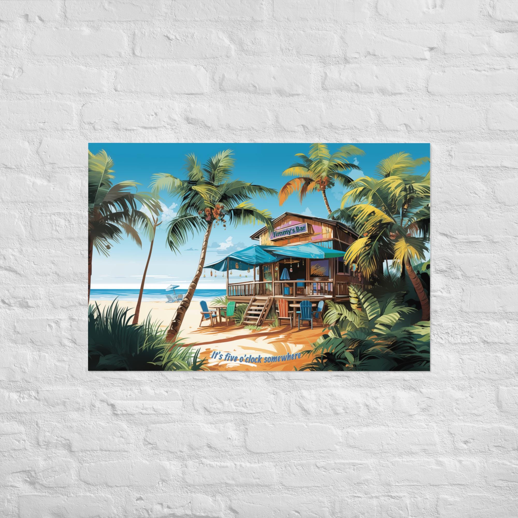 Tropical Poster Jimmy Buffett Style Margaritaville Print Caribbean ...