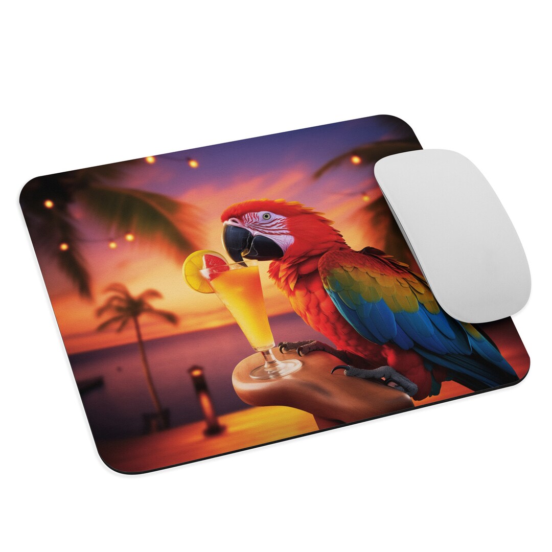 Tropical Beach Bar Vibes Parrot Mousepad Ocean Tiki Bar Paradise Scene ...