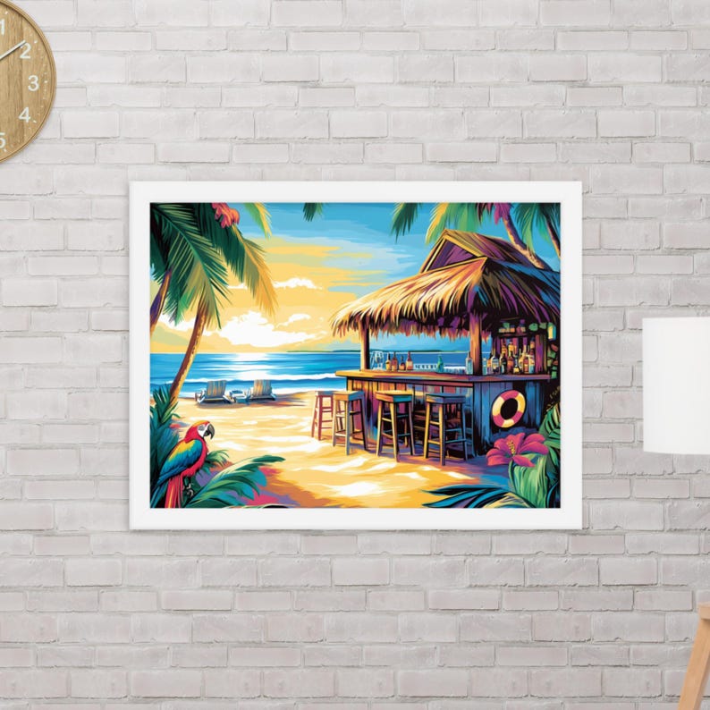 Framed Tropical Poster Jimmy Buffett Margaritaville Wall Art Caribbean ...