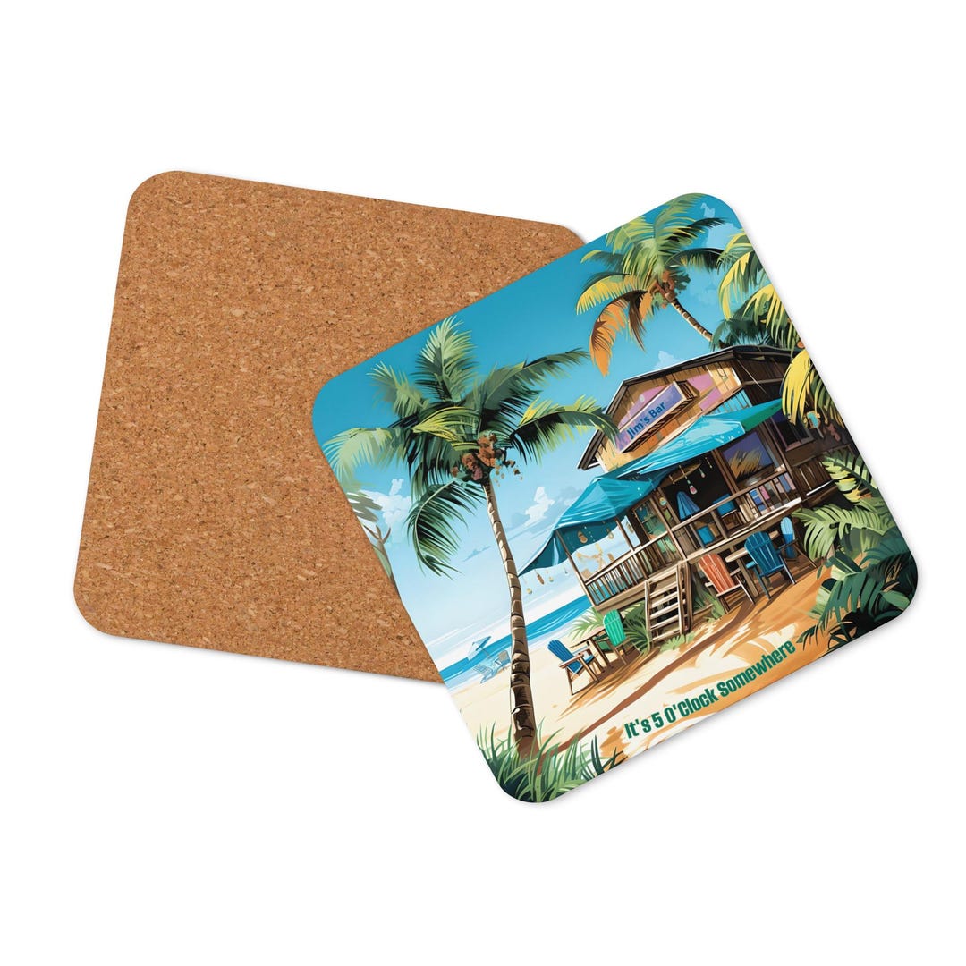 Tropical Beach Bar Drink Coaster Cork Back Jimmy Buffett Margaritaville ...