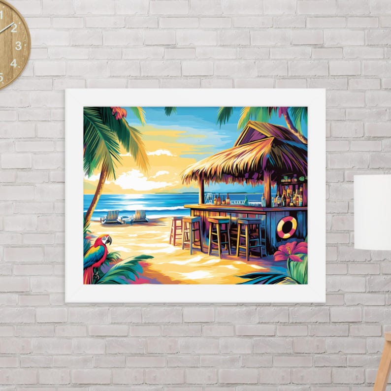 Framed Tropical Poster Jimmy Buffett Margaritaville Wall Art Caribbean ...