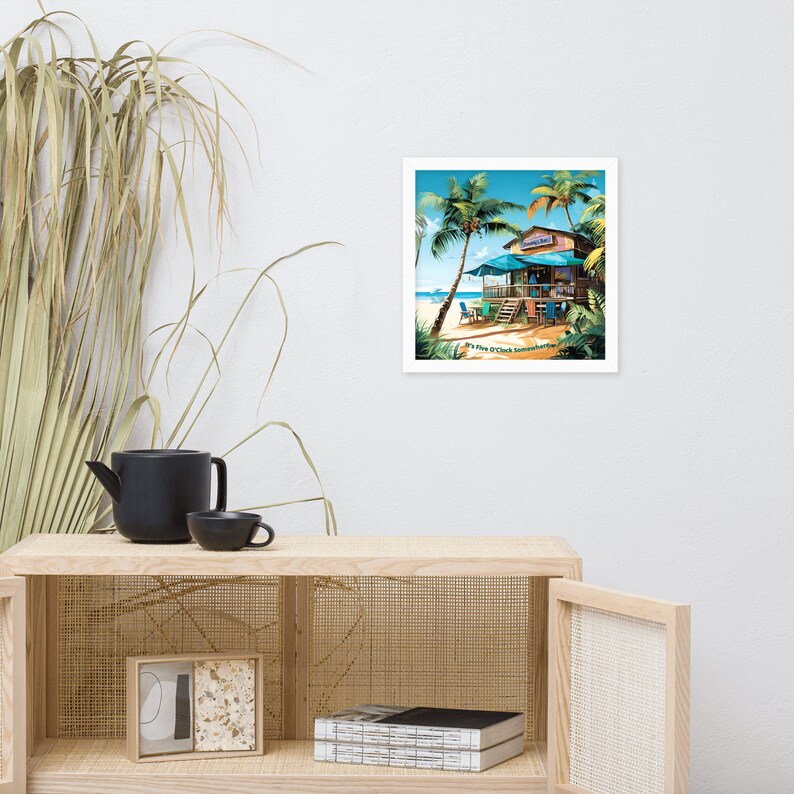 Framed Tropical Poster Jimmy Buffett Margaritaville Wall Art Caribbean ...