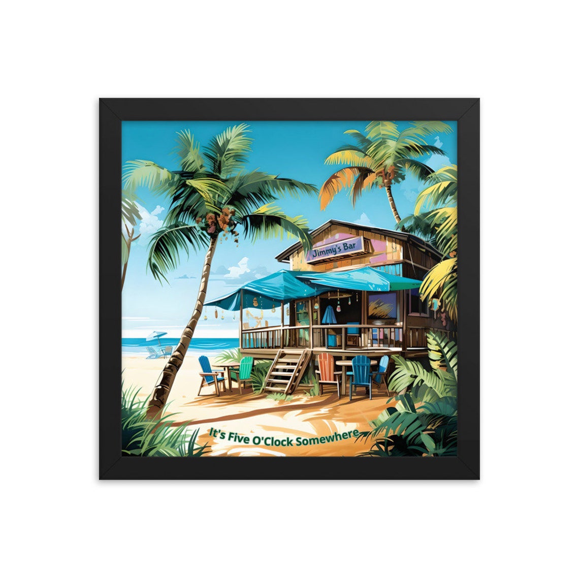 Framed Tropical Poster Jimmy Buffett Margaritaville Wall Art Caribbean ...