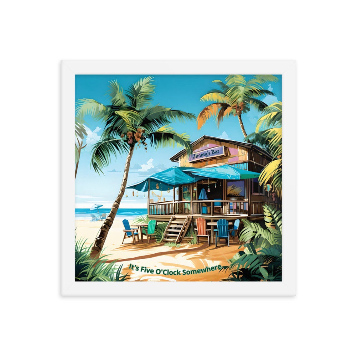 Framed Tropical Poster Jimmy Buffett Margaritaville Wall Art Caribbean ...