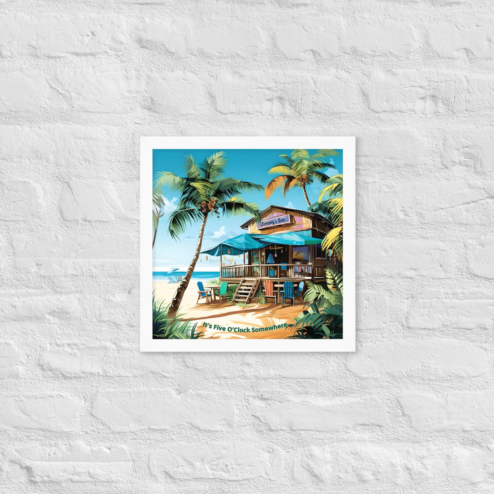 Framed Tropical Poster Jimmy Buffett Margaritaville Wall Art Caribbean ...