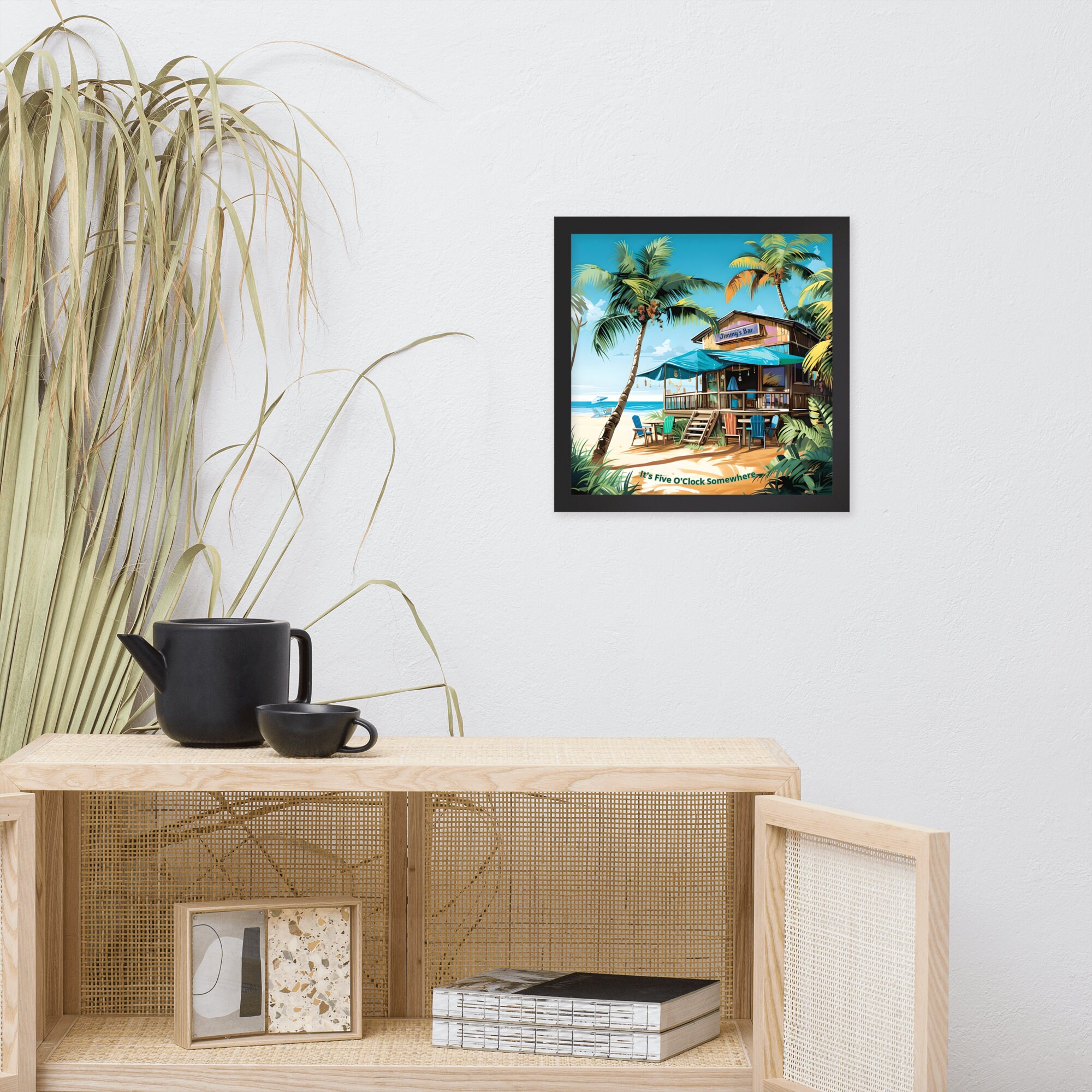 Framed Tropical Poster Jimmy Buffett Margaritaville Wall Art Caribbean ...