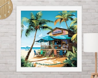 Tropical Poster Jimmy Buffett Style Margaritaville Poster Caribbean ...