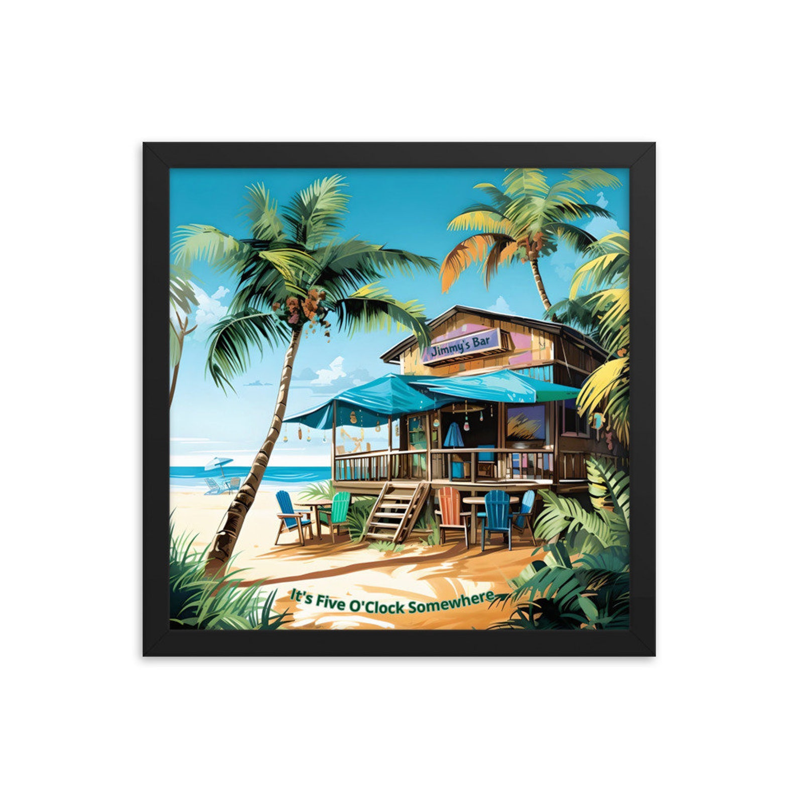 Framed Tropical Poster Jimmy Buffett Margaritaville Wall Art Caribbean ...
