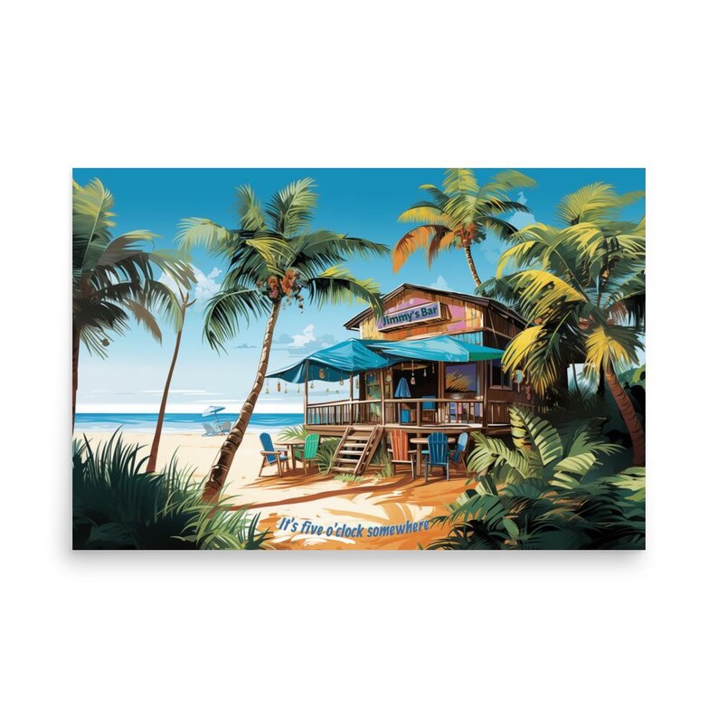 Tropical Poster Jimmy Buffett Style Margaritaville Print Caribbean ...