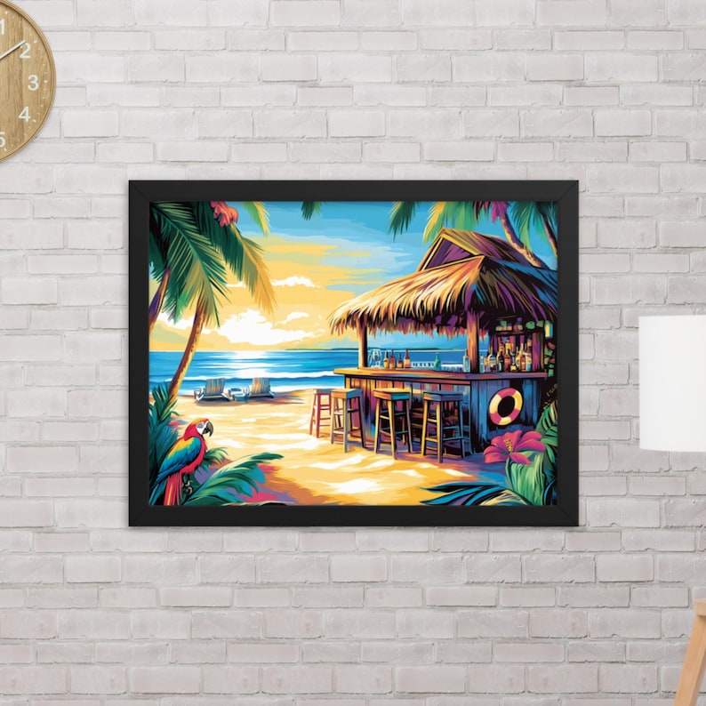 Framed Tropical Poster Jimmy Buffett Margaritaville Wall Art Caribbean ...
