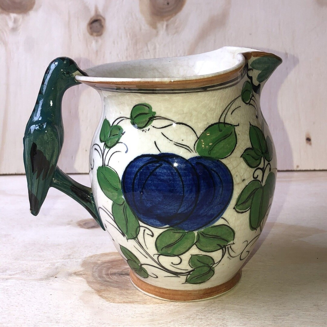 Vintage Bird Handle Floral Jug Pitcher Parrot Ceramic Absolutely ...