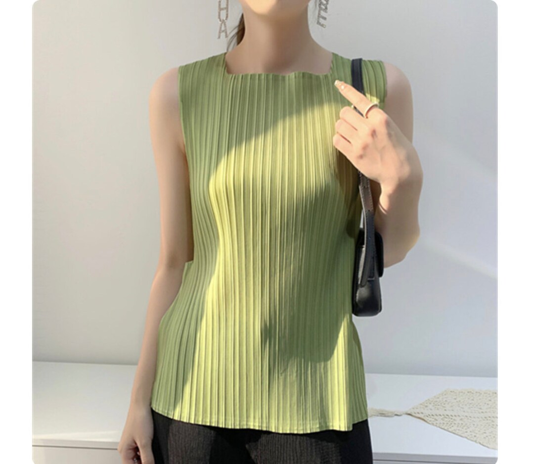 Pleated Top Shirt Square Collar Flexible Classy Chic Elegant Fashion ...