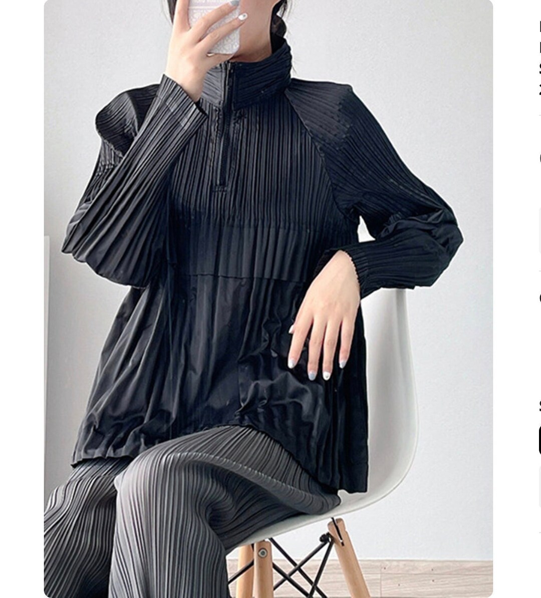 Pleated Jacket Blouse Zipper Loose Fit Flexible Designer Miyake ...