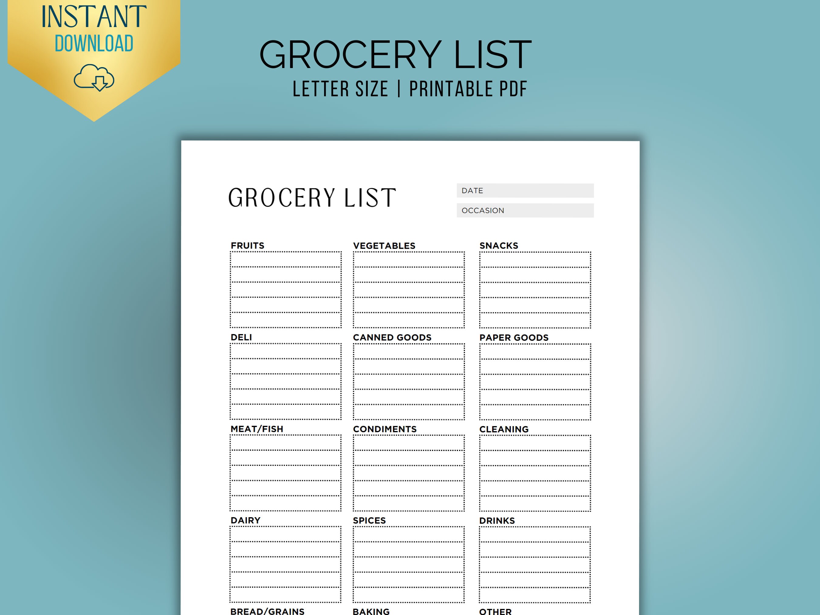 Grocery List Printable, Grocery List, Grocery List Template, Food ...