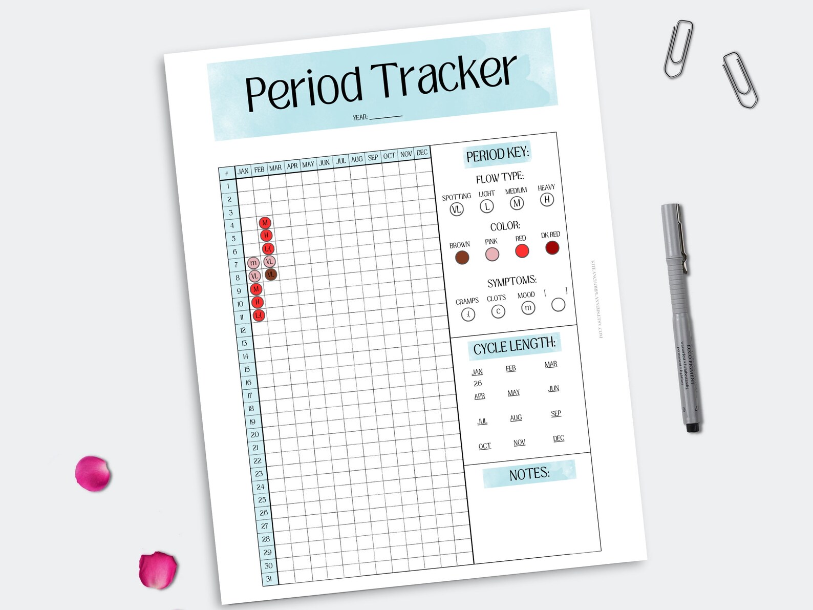 Printable Monthly Period Tracker Menstrual Tracker, Period Cycle ...