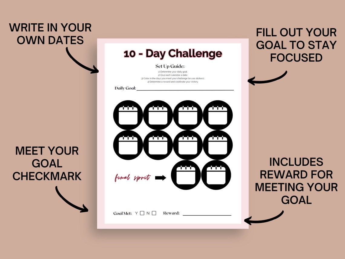 10 Day Challenge Printable, Goal Tracker Printable - Etsy
