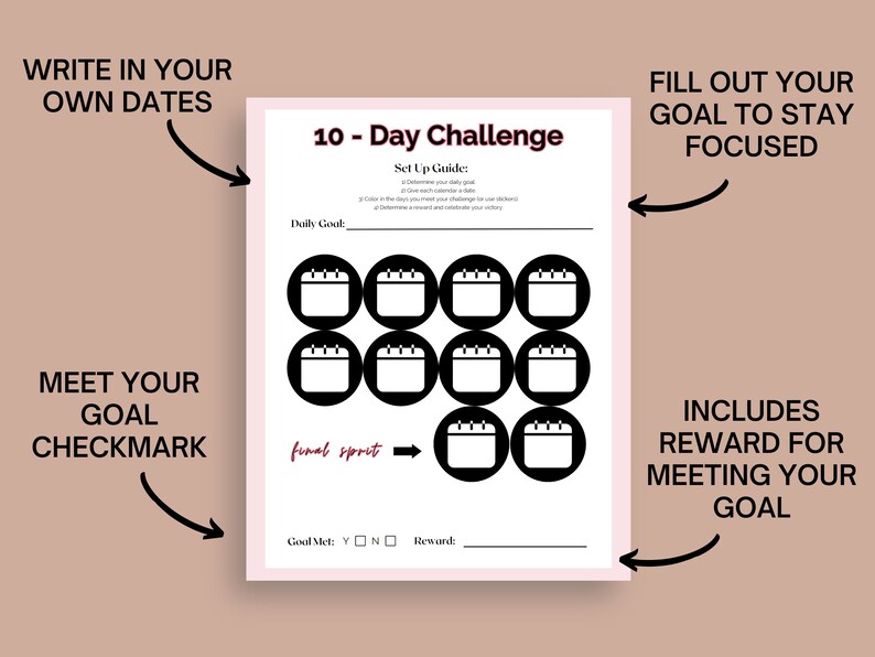 10 Day Challenge Printable, Goal Tracker Printable - Etsy