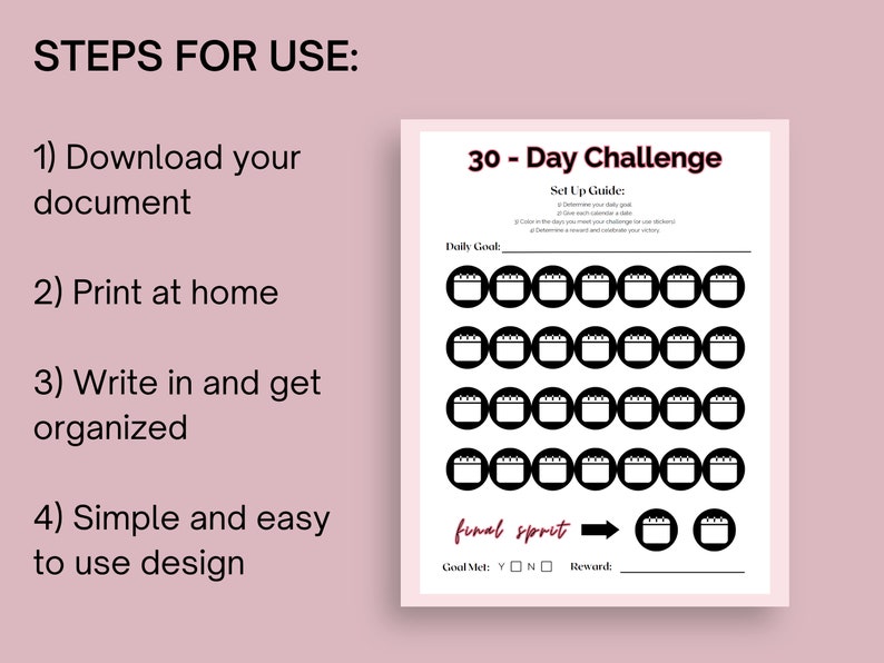 Monthly Goal Tracker, 30 Day Challenge Printable, Goal Challenge ...