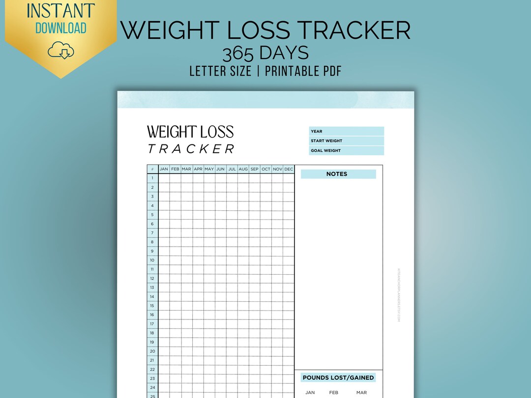 365 Day Weight Tracker Printable, Daily Weight Journal, Weight Loss ...