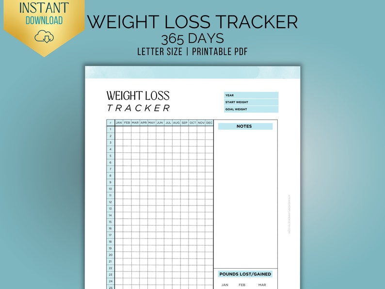 365 Day Weight Tracker Printable Daily Weight Journal Weight - Etsy