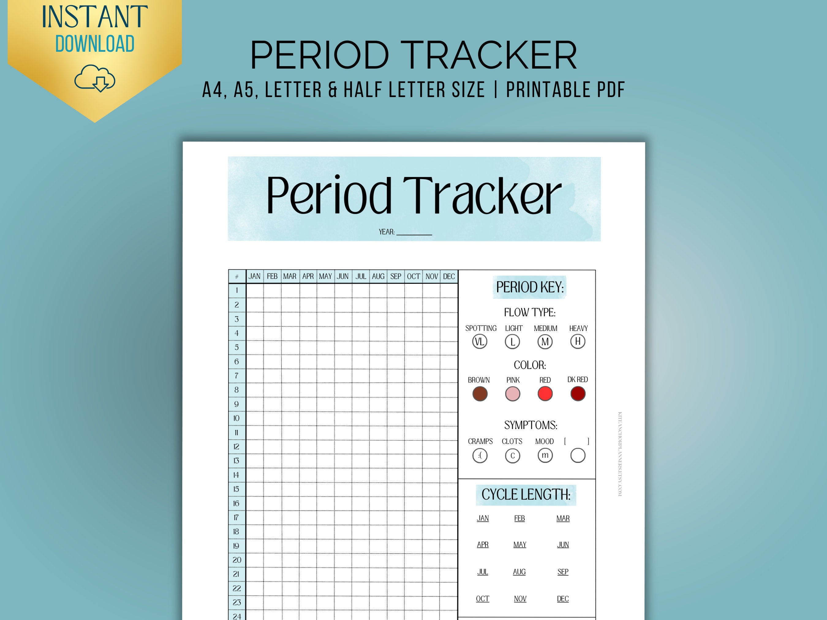 Printable Monthly Period Tracker Menstrual Tracker, Period Cycle ...