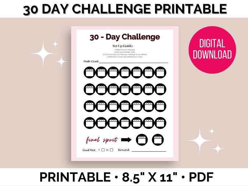 Monthly Goal Tracker, 30 Day Challenge Printable, Goal Challenge ...