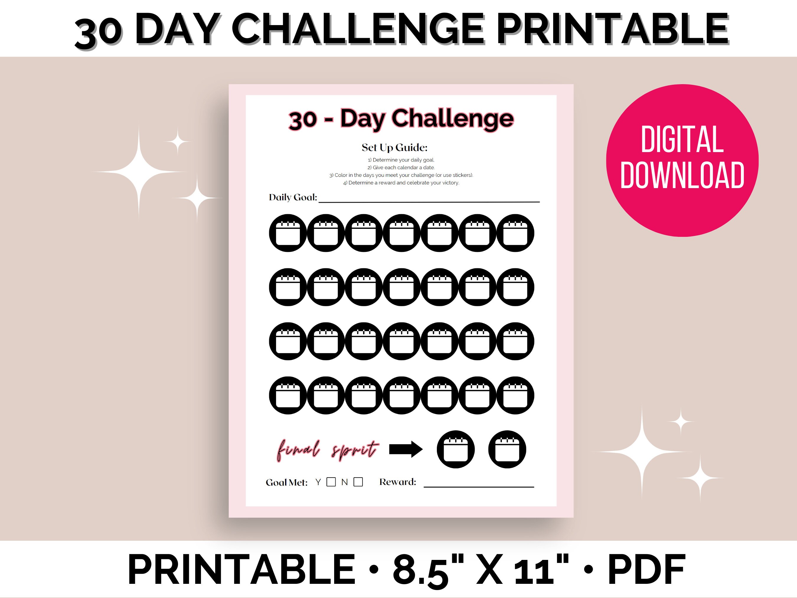 Monthly Goal Tracker, 30 Day Challenge Printable, Goal Challenge ...