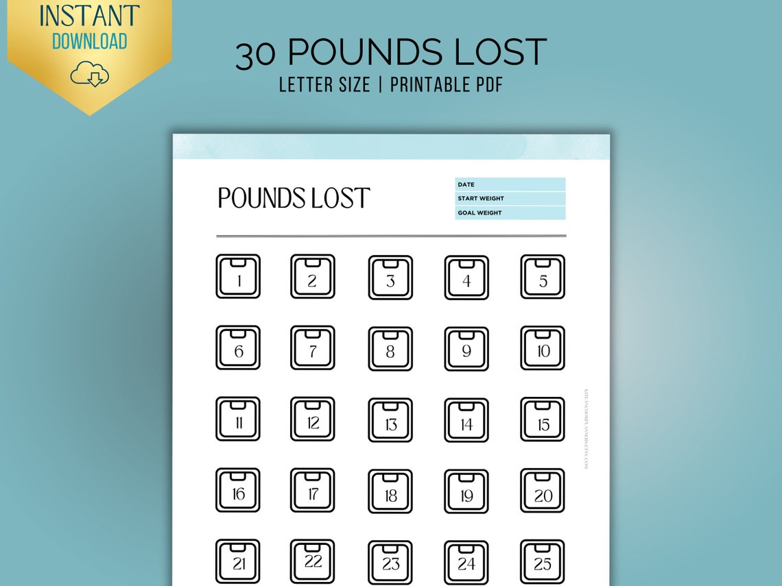30 Pounds Lost Weight Tracker Printable, Weight Loss Tracker, Weight ...