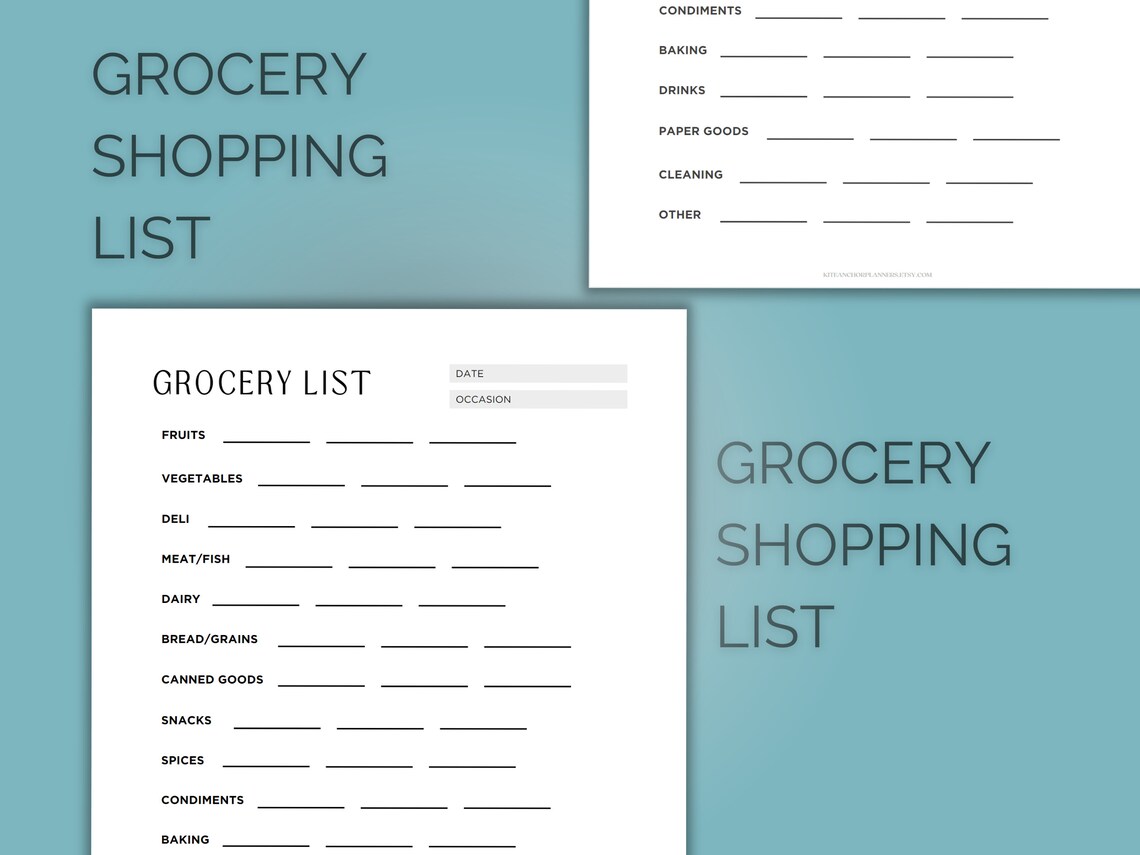 Simple Grocery List Template Printable, Food Shopping List, Grocery ...