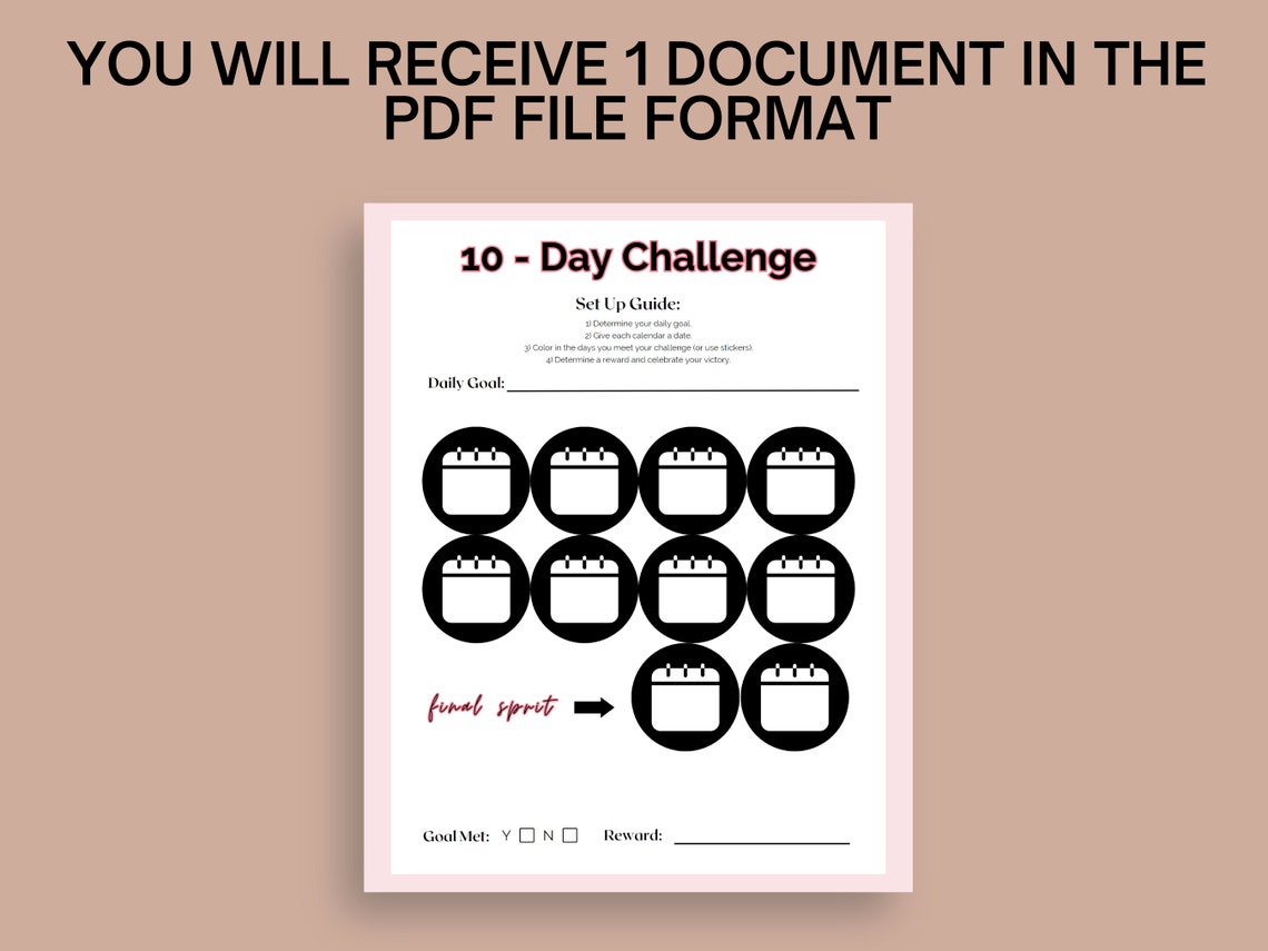 10 Day Challenge Printable, Goal Tracker Printable - Etsy