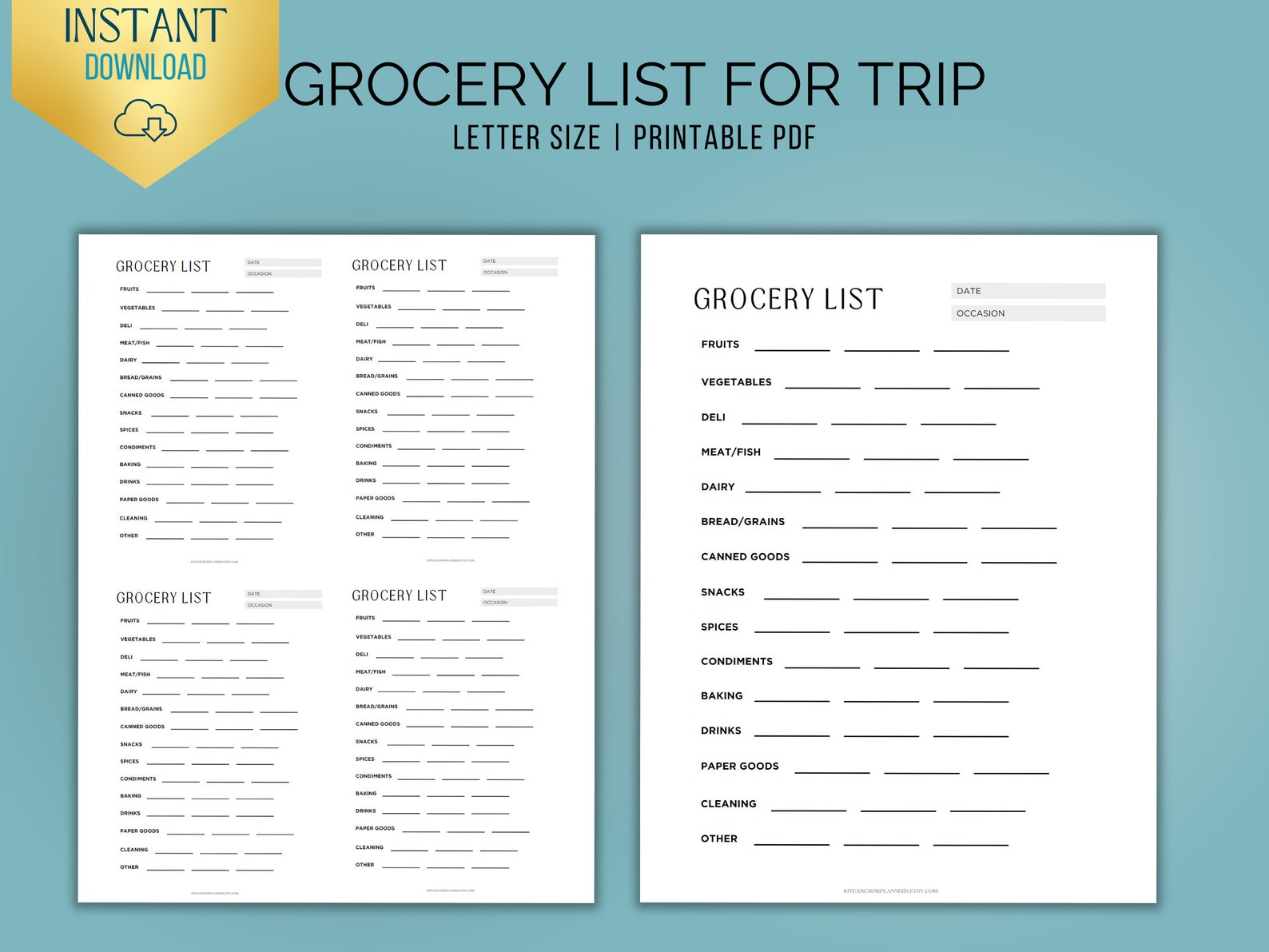 Simple Grocery List Template Printable, Food Shopping List, Grocery ...