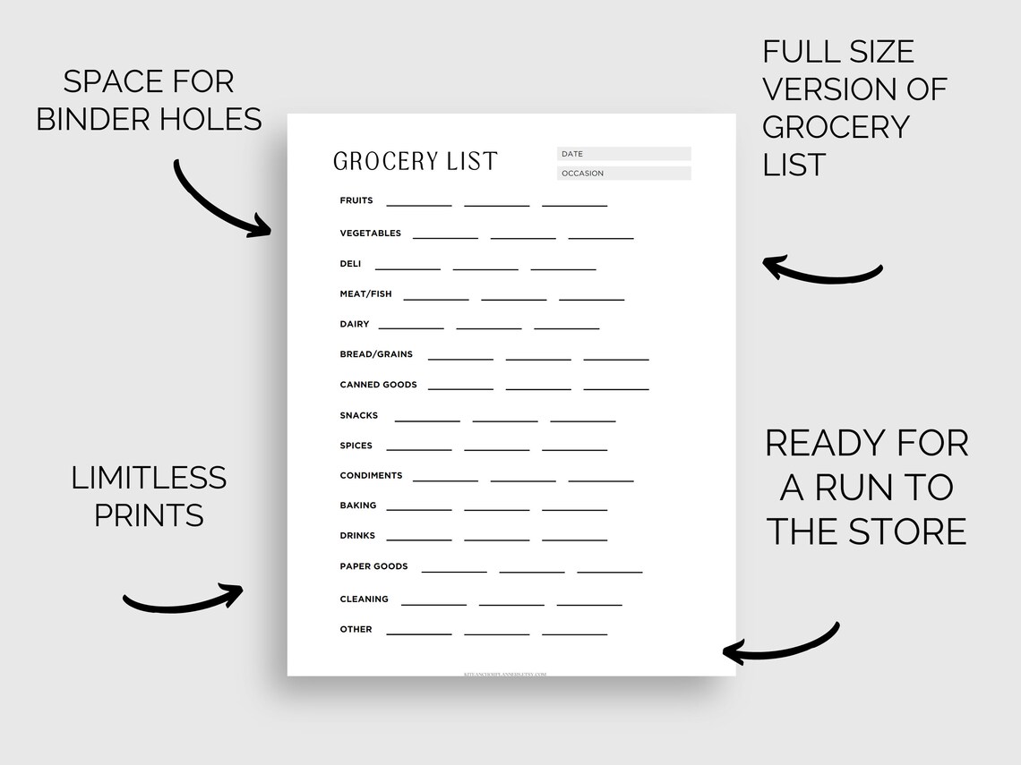 Simple Grocery List Template Printable, Food Shopping List, Grocery ...