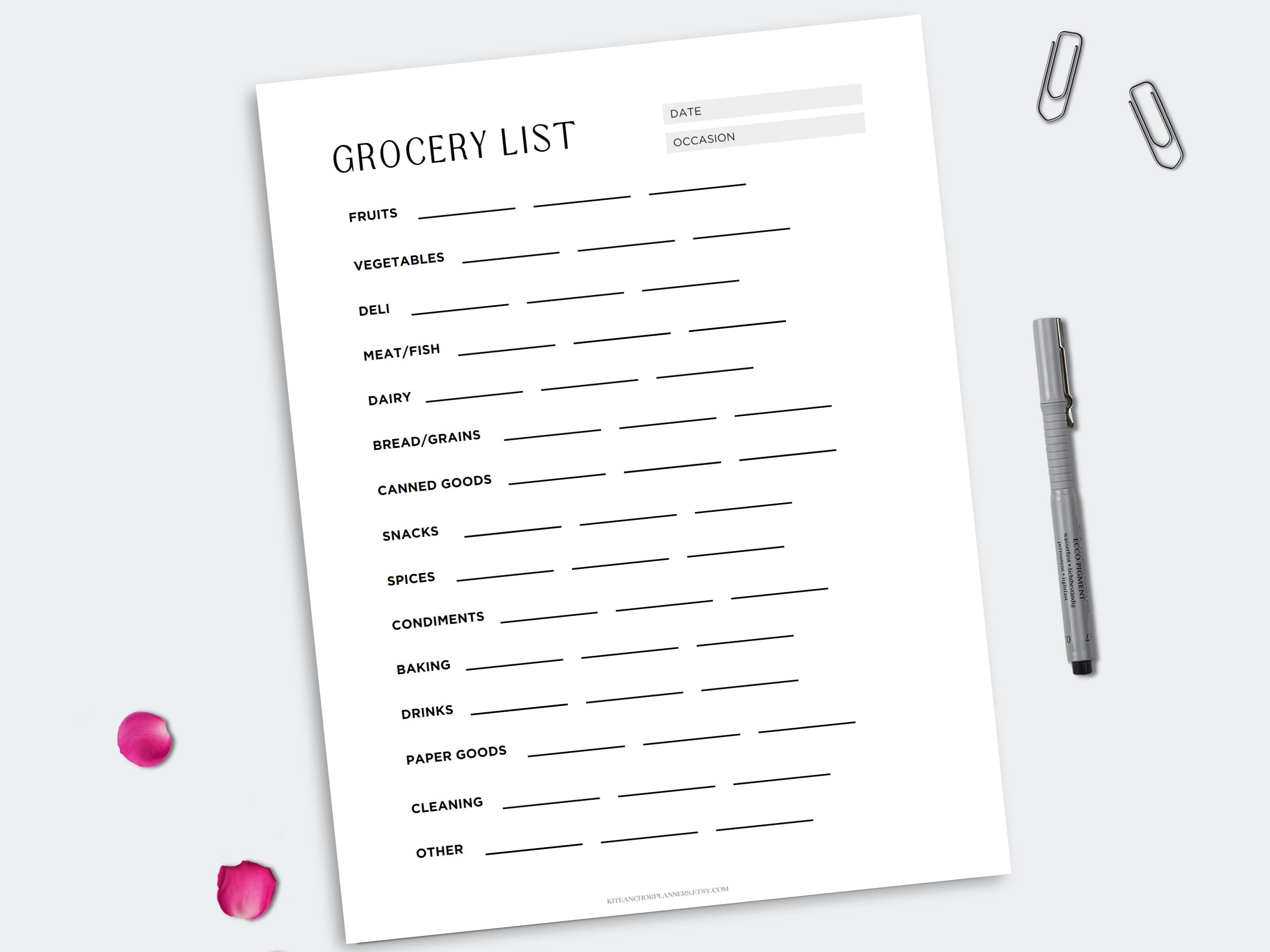 Simple Grocery List Template Printable, Food Shopping List, Grocery ...