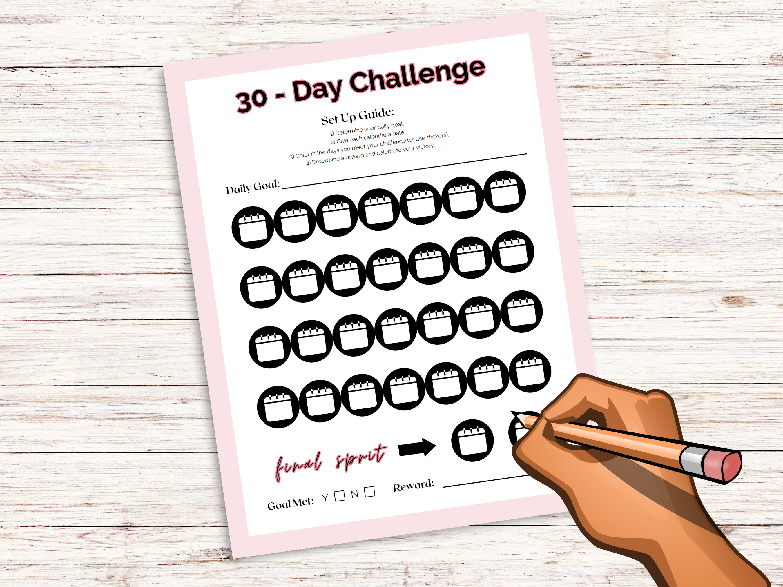Monthly Goal Tracker, 30 Day Challenge Printable, Goal Challenge ...