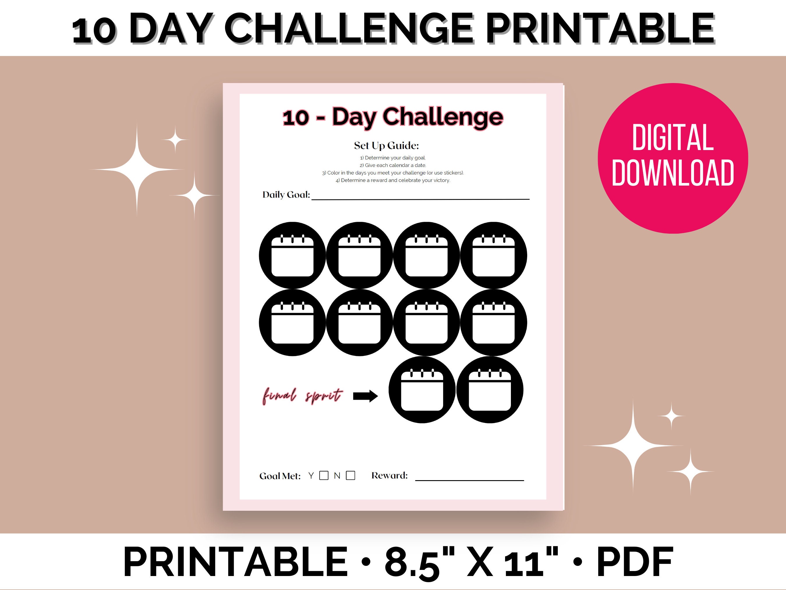 10 Day Challenge Printable, Goal Tracker Printable - Etsy