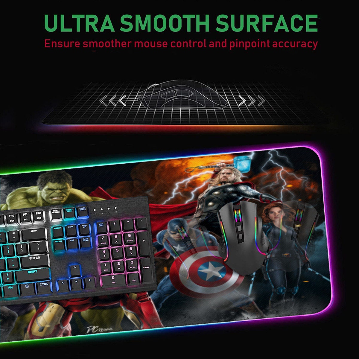 Multi-interface Lighted Mouse Pad Avengers Gifts for Him, Gifts for Her ...